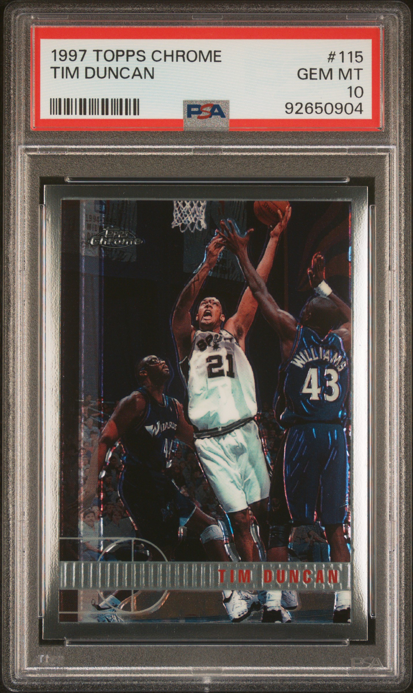 Tim Duncan 1997 Topps Chrome RC #115 - San Antonio Spurs Rookie - PSA ...